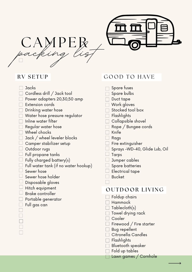 Complete RV Camper Printable Checklist Set Packing List, Shopping List ...