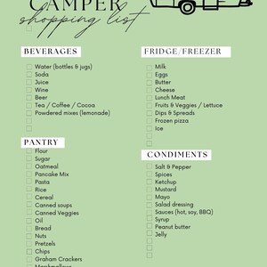 Complete RV Camper Printable Checklist Set Packing List, Shopping List ...
