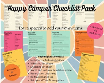 Complete RV Camper Printable Checklist Set Packing List, Shopping List ...
