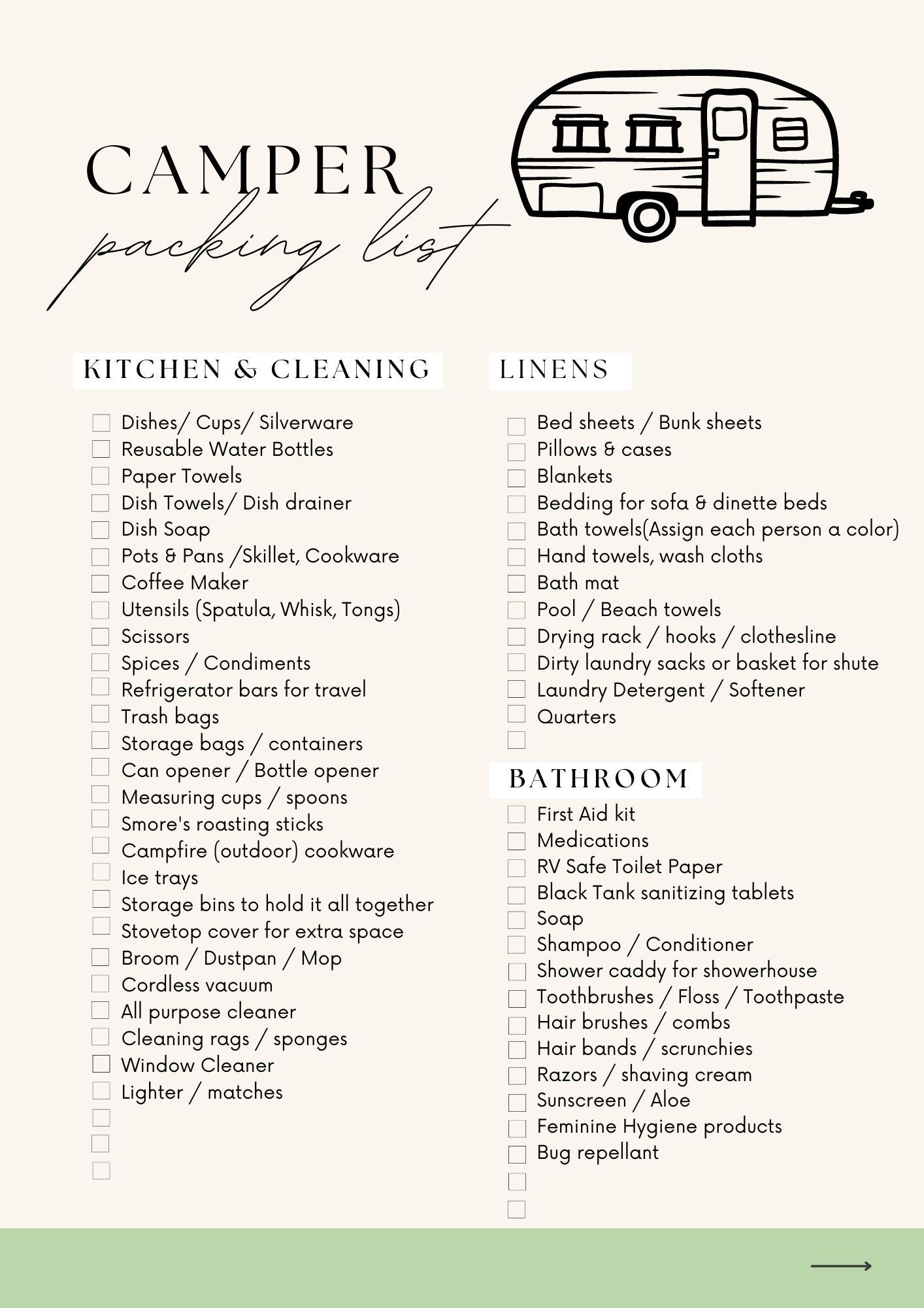 Complete RV Camper Printable Checklist Set Packing List, Shopping List ...