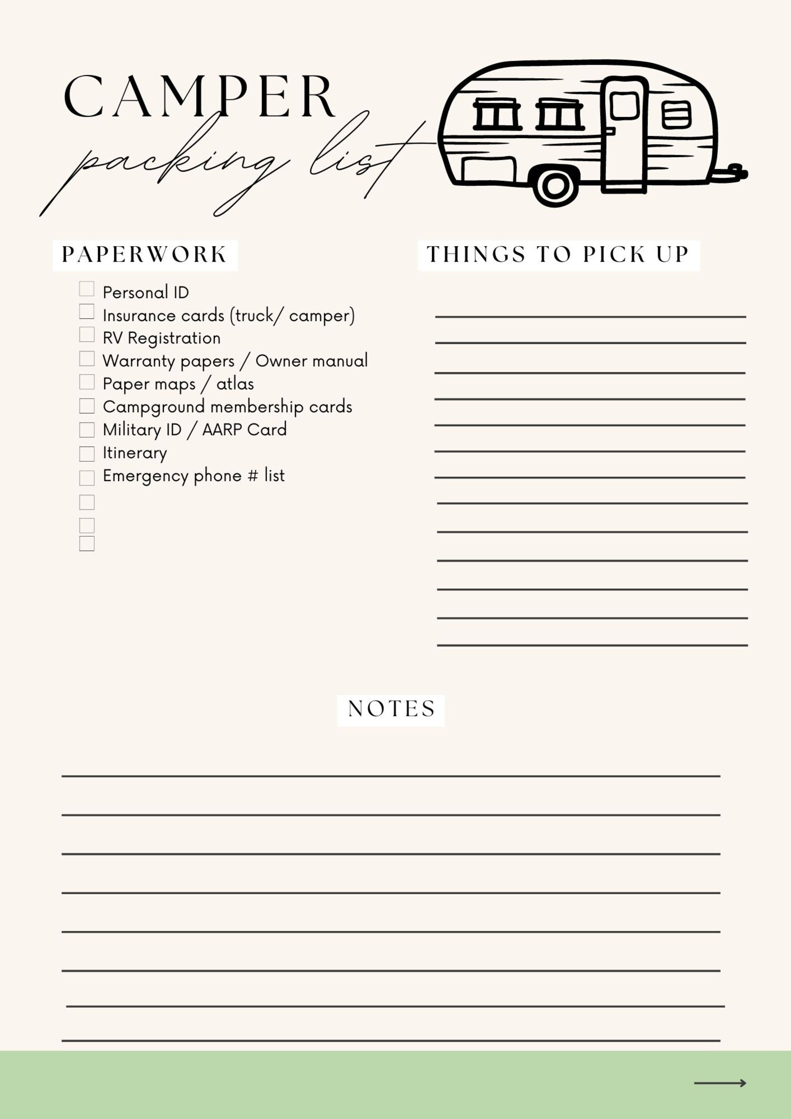 Complete RV Camper Printable Checklist Set Packing List, Shopping List ...