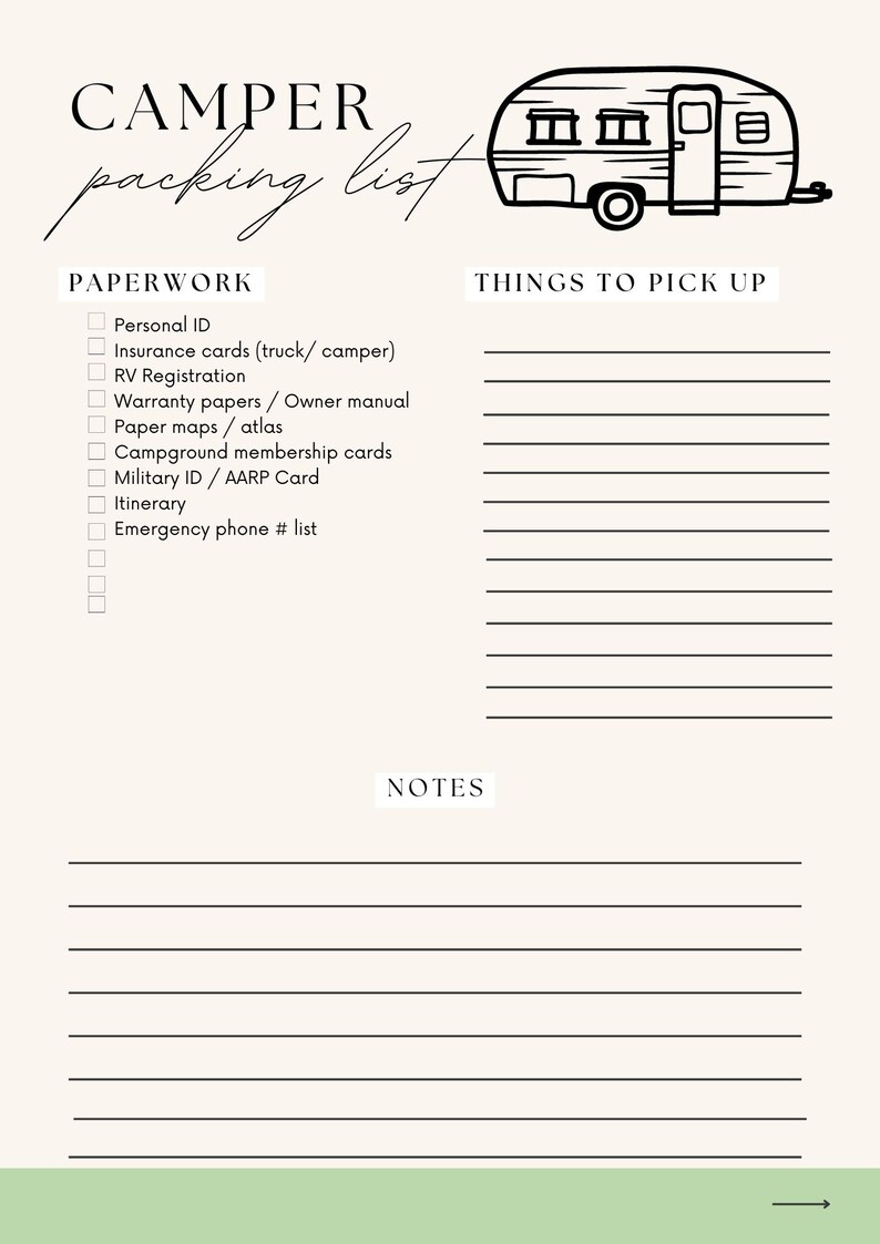 Complete RV Camper Printable Checklist Set Packing List, Shopping List ...