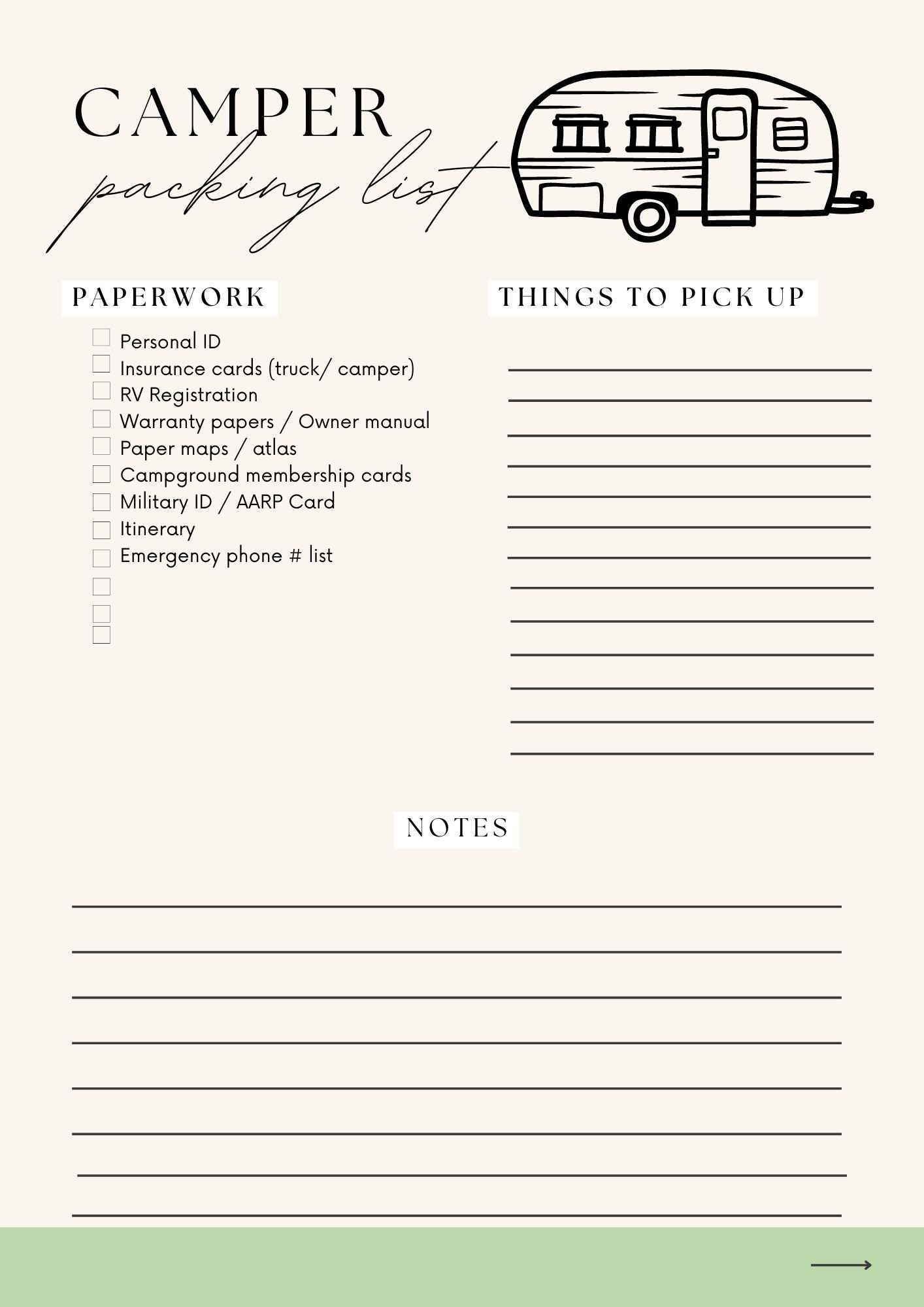 Complete RV Camper Printable Checklist Set Packing List, Shopping List ...
