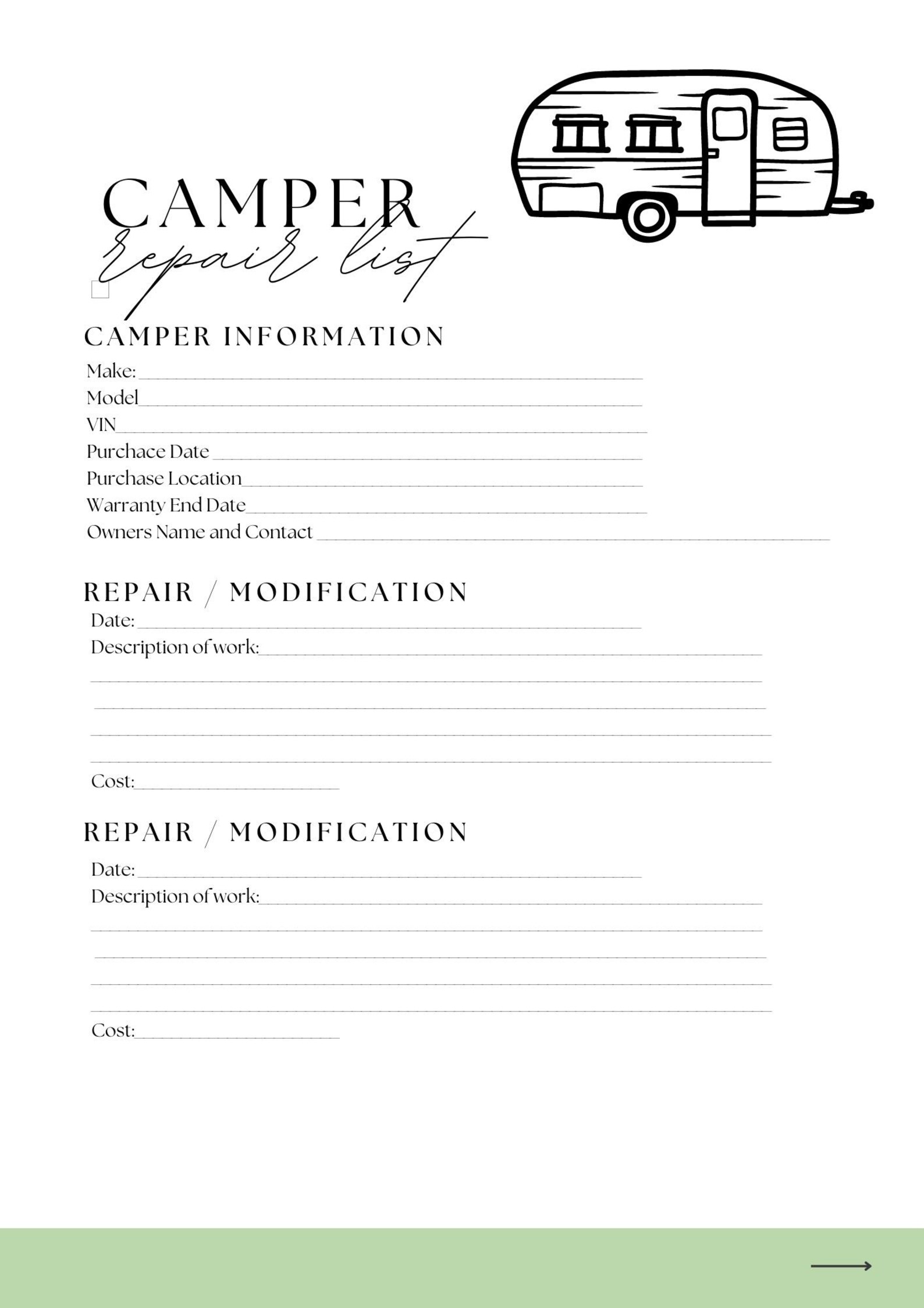 Complete RV Camper Printable Checklist Set Packing List, Shopping List ...