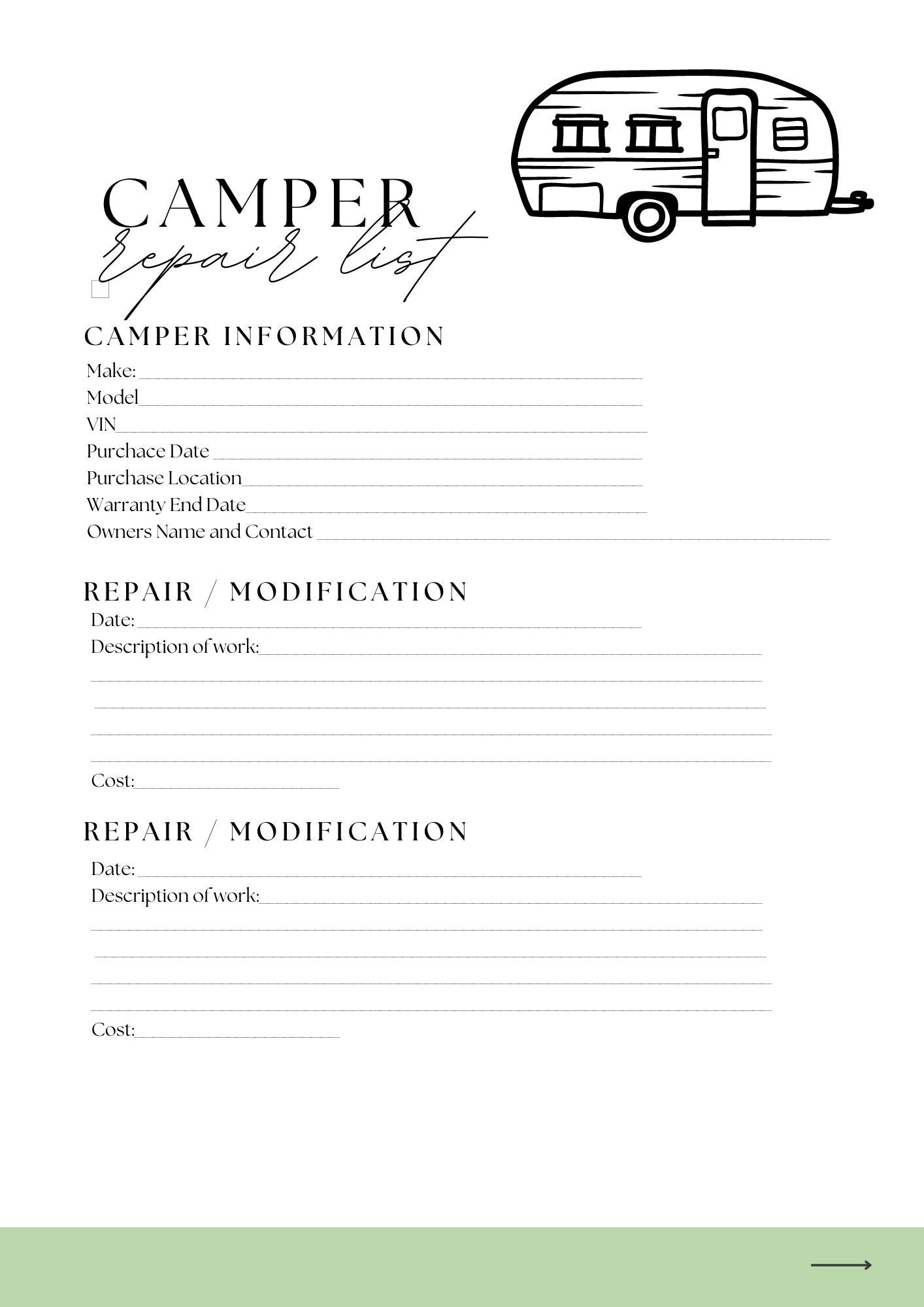 Complete RV Camper Printable Checklist Set Packing List, Shopping List ...