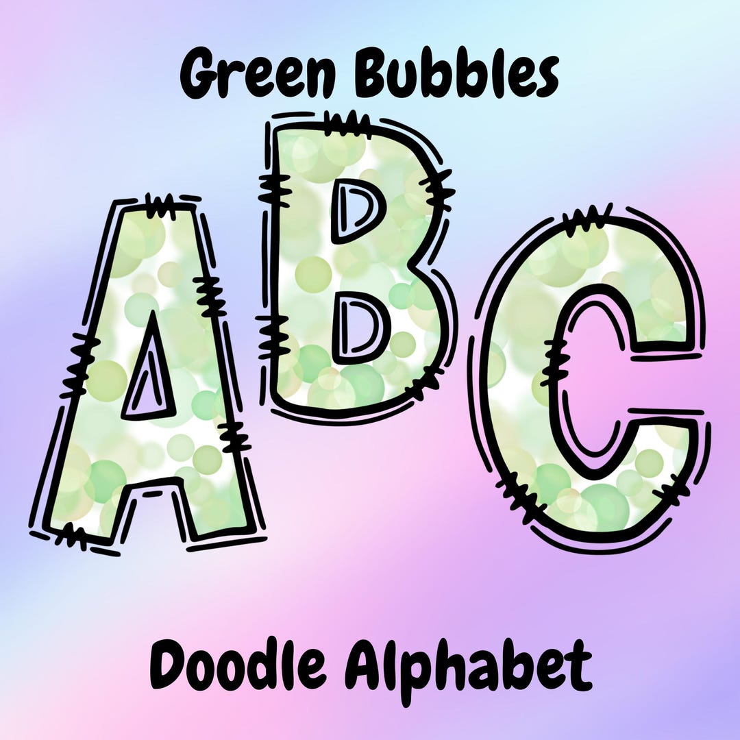 Green Doodle Alphabet Letters PNG | A-Z Numbers 0-9 Clipart (digital ...