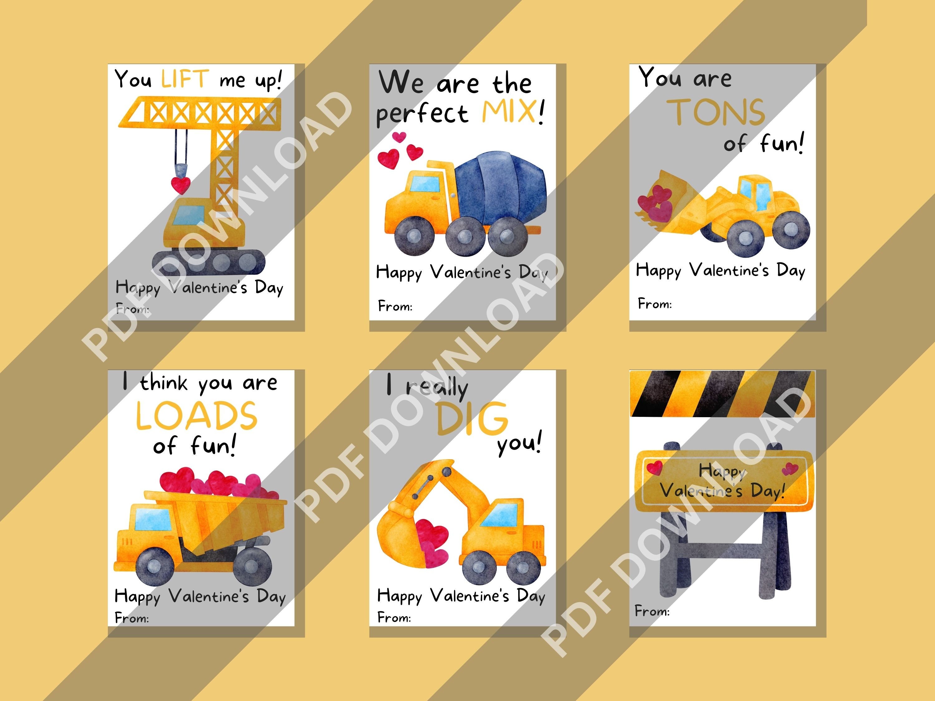 Kid Construction Valentine Tags, Printable Valentine Cards for Kids ...