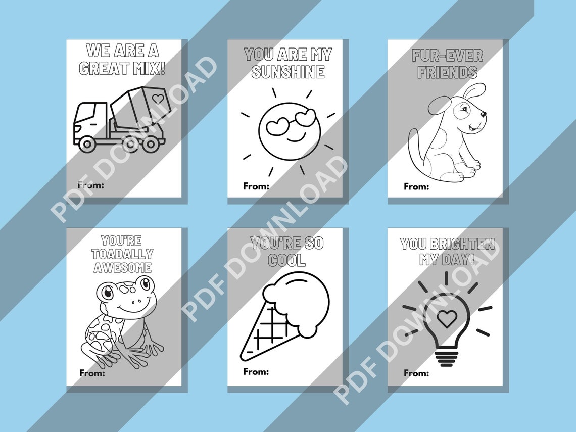 Printable Coloring Valentines Cards With 30 Fun Designs - Etsy