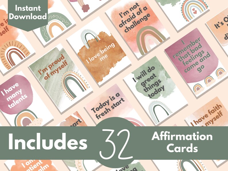 Printable Affirmation Cards for Kids Set of 32 Printable - Etsy