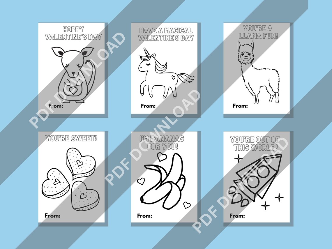 Printable Coloring Valentines Cards With 30 Fun Designs - Etsy