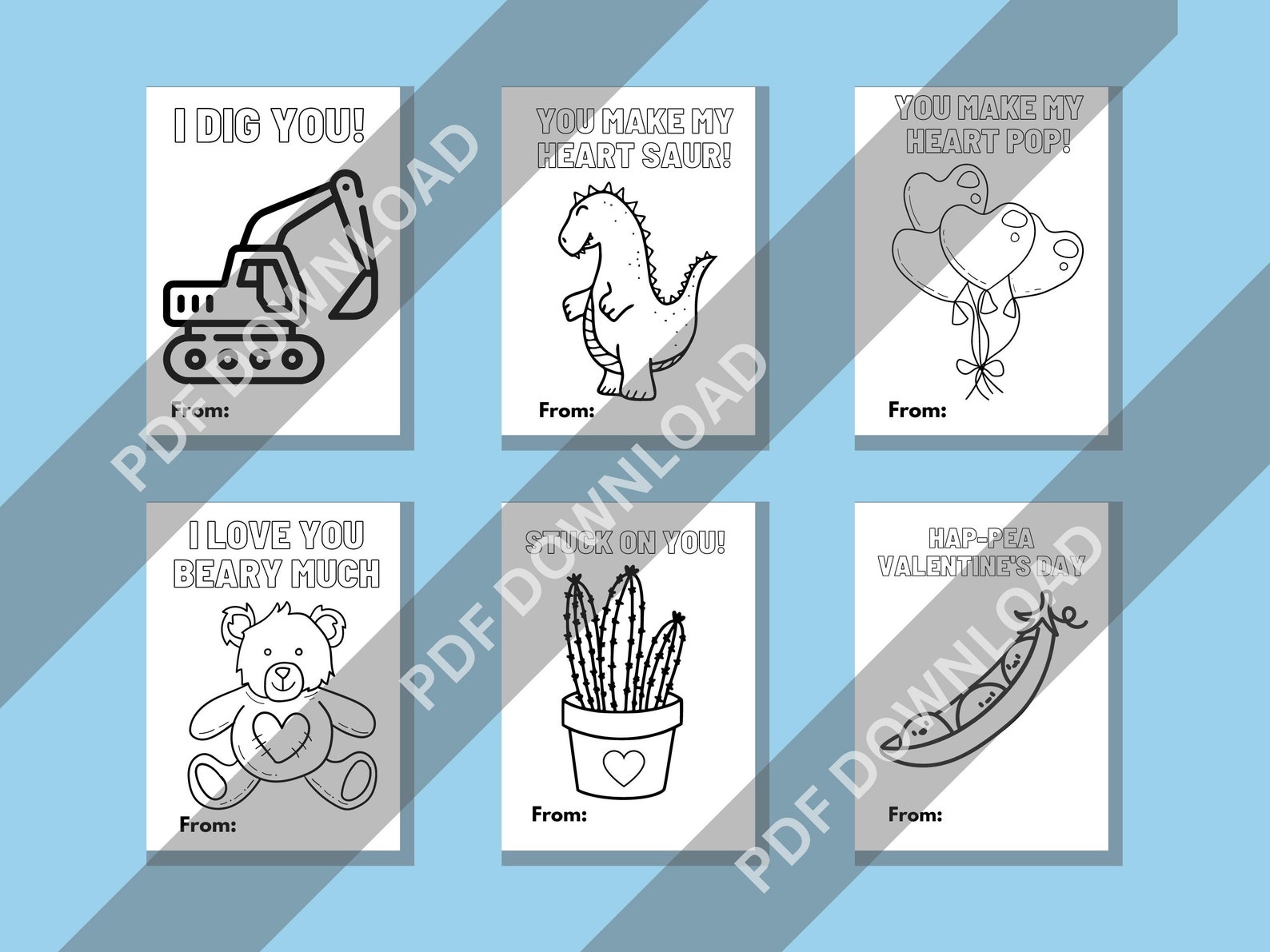 Printable Coloring Valentines Cards With 30 Fun Designs - Etsy