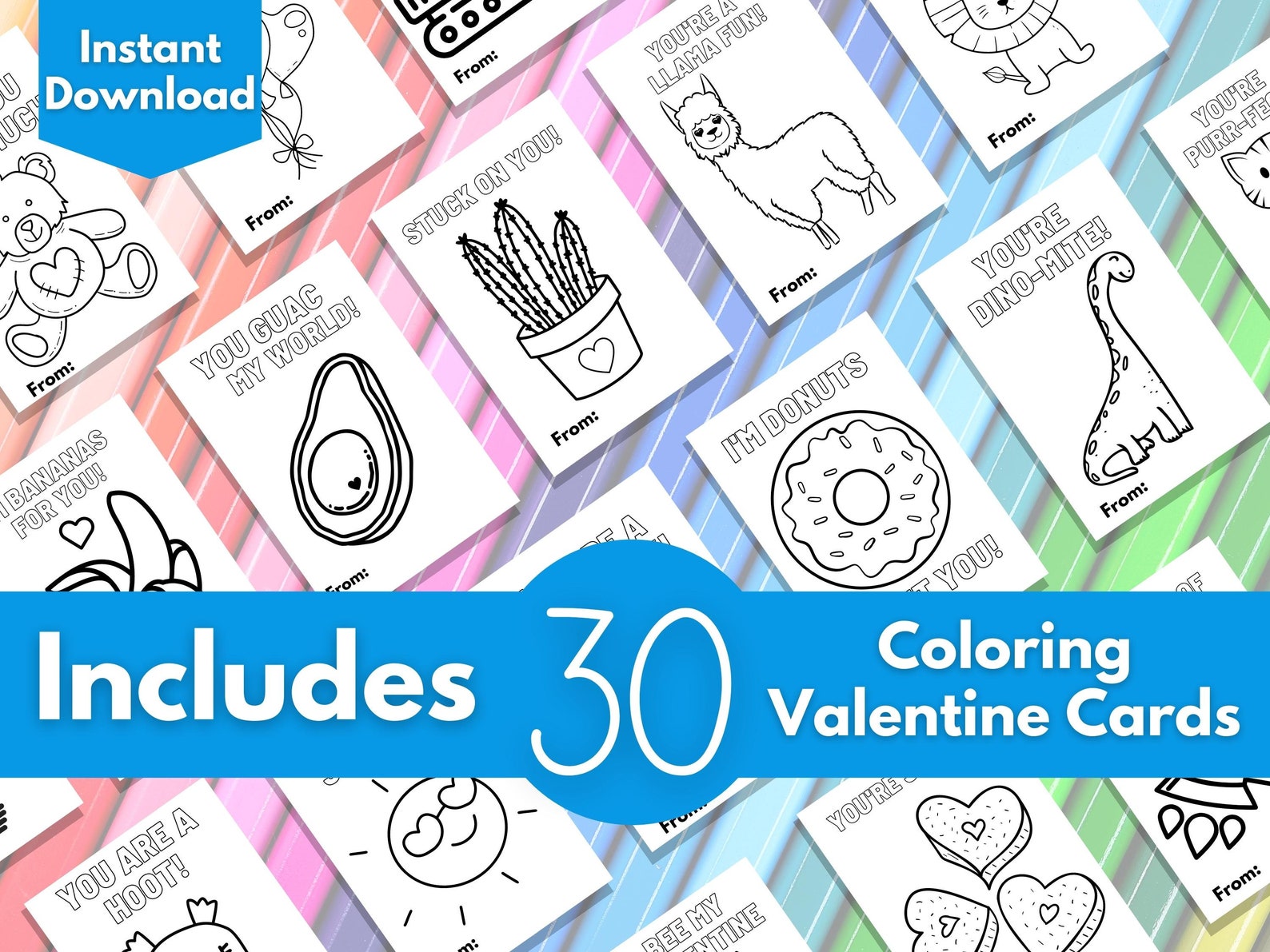 Printable Coloring Valentines Cards With 30 Fun Designs - Etsy