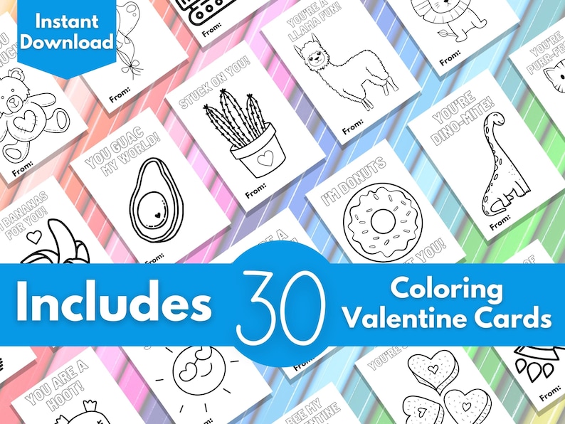 Printable Coloring Valentines Cards With 30 Fun Designs - Etsy