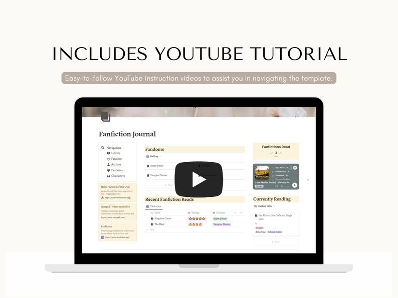 Notion Fanfiction Journal Template, Digital Reading Log, Writing ...