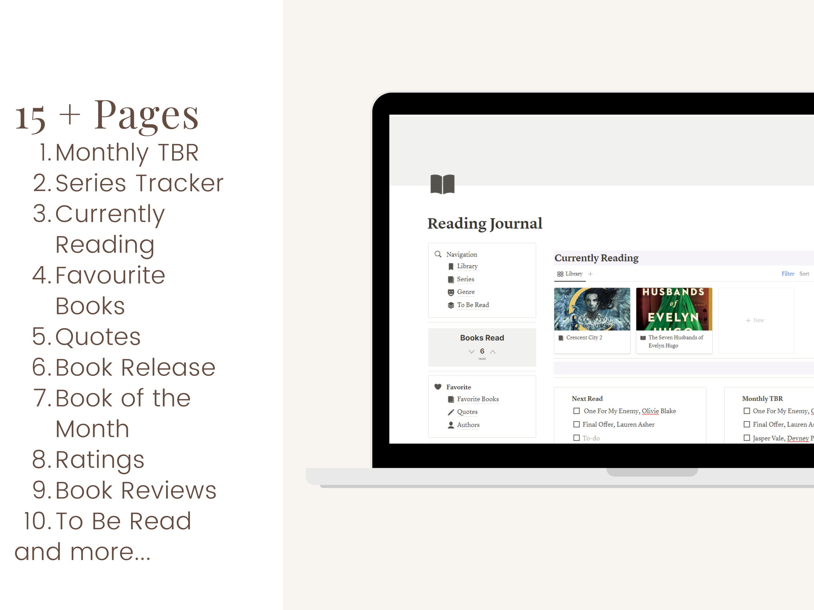Reading Journal Notion Template, Notion Dashboard for Books, Book Tracker, Notion Template ...