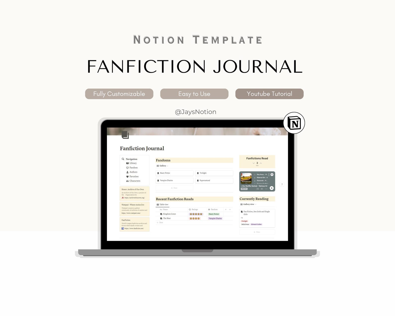 Notion Fanfiction Journal Template, Reading Tracker, Book Log, Notion ...