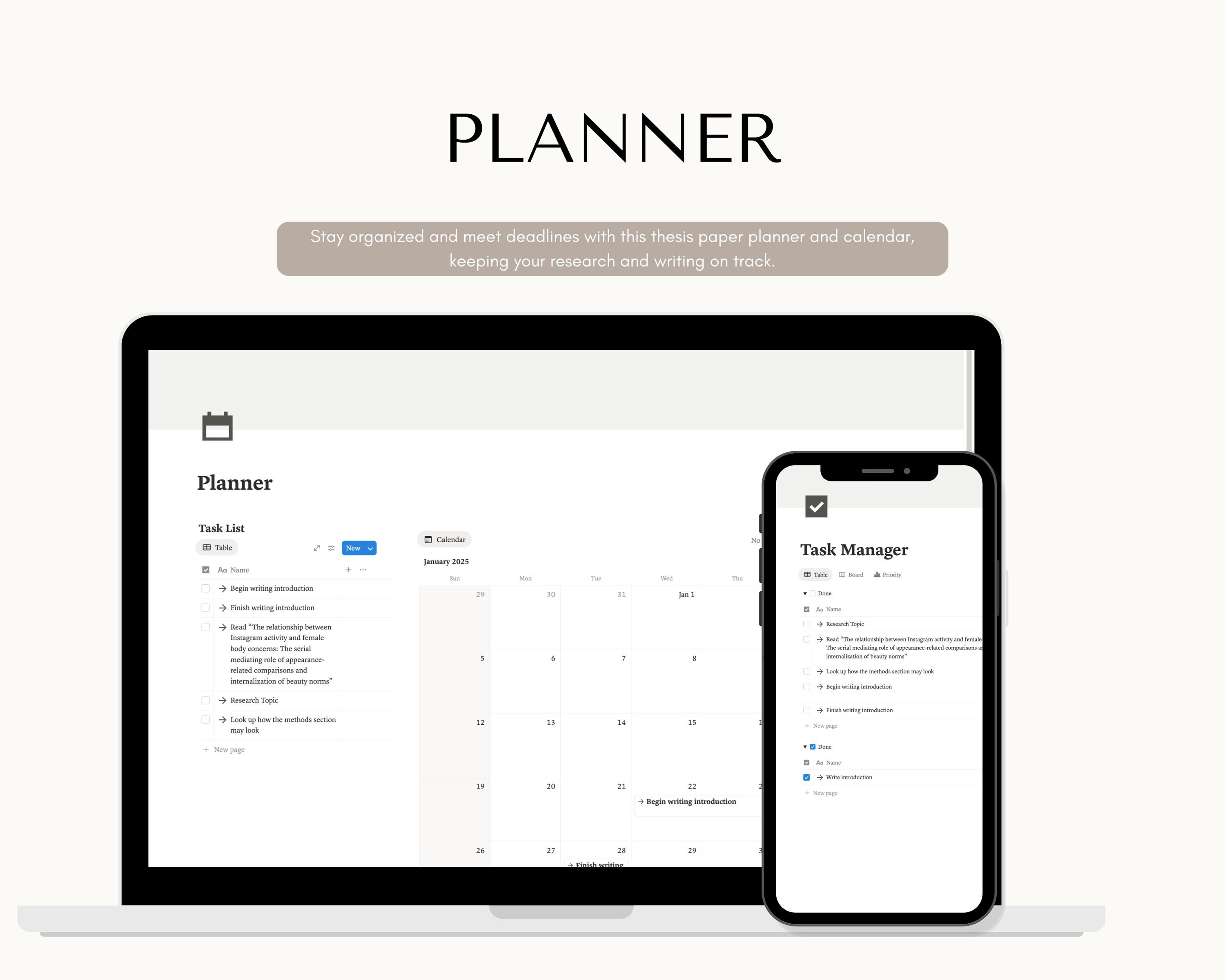 Notion Thesis Planner, Dissertation Planner, Research Organizer ...