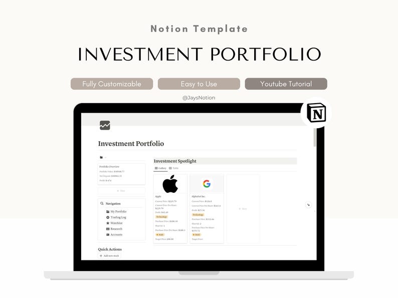 Notion Investment Tracker Template, Digital Portfolio Organizer, Stock ...