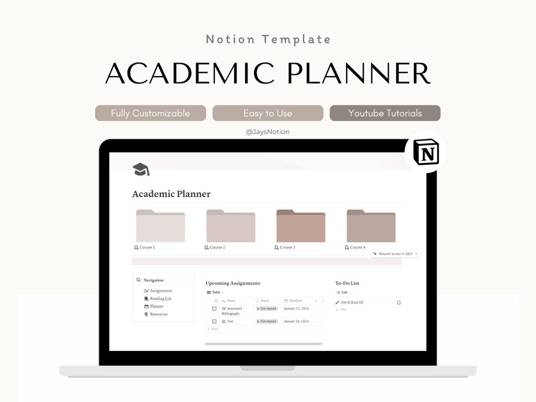 Notion Academic Planner Template, Digital Student Organizer for Classes ...