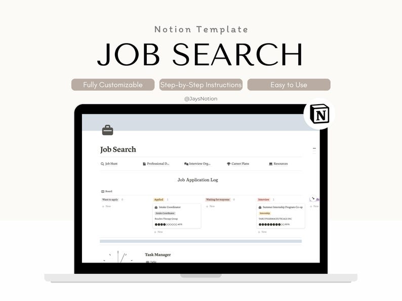 Notion Job Search Tracker Template, Digital Job Application Organizer, Resume and Interview ...