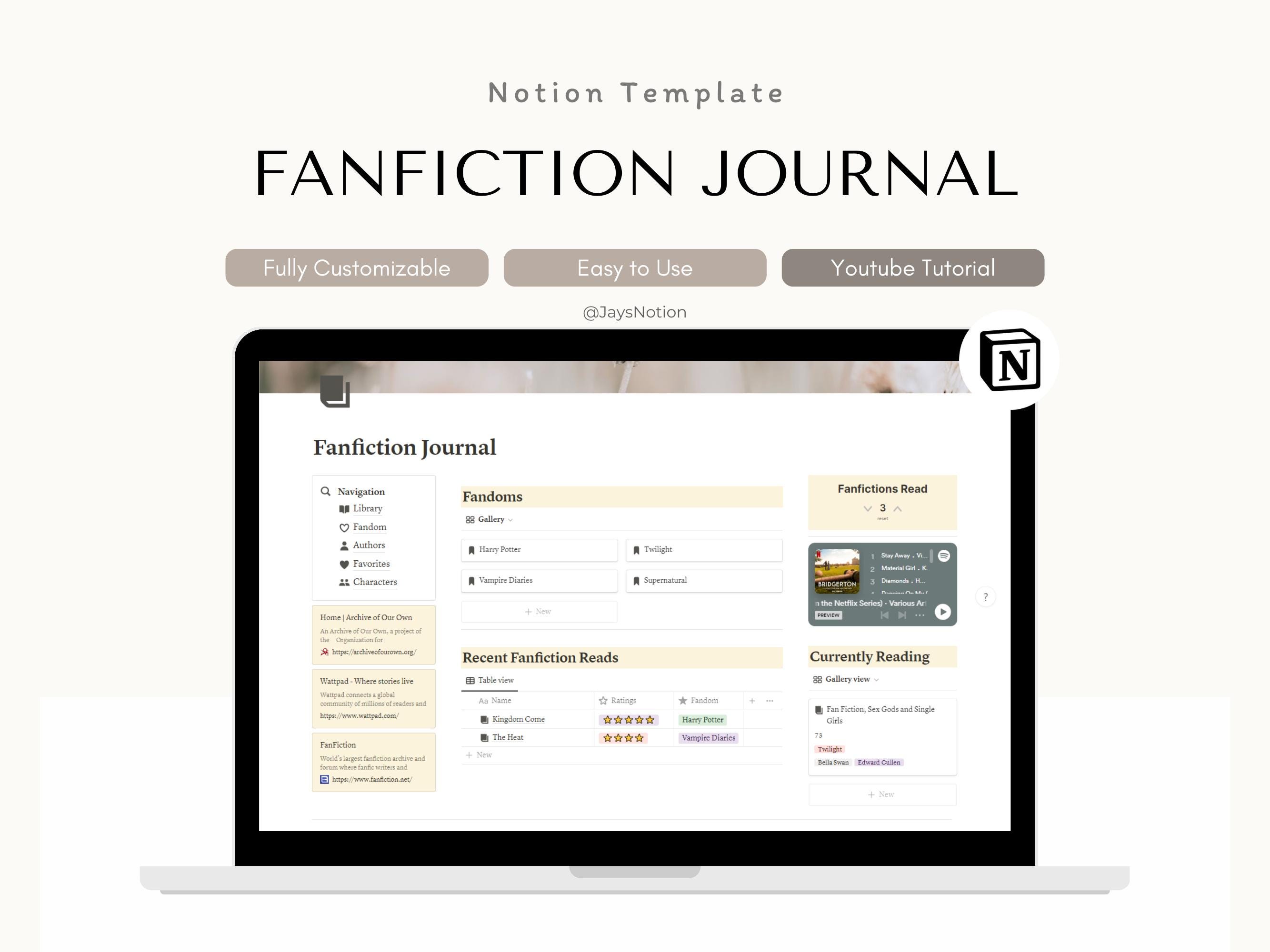 Notion Fanfiction Journal Template, Digital Reading Log, Writing ...
