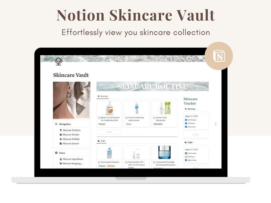 Notion Skincare Vault Notion Template Skincare Tracker - Etsy Australia