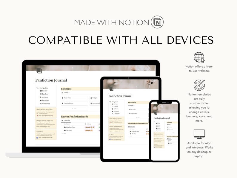 Notion Fanfiction Journal Template, Digital Reading Log, Writing ...