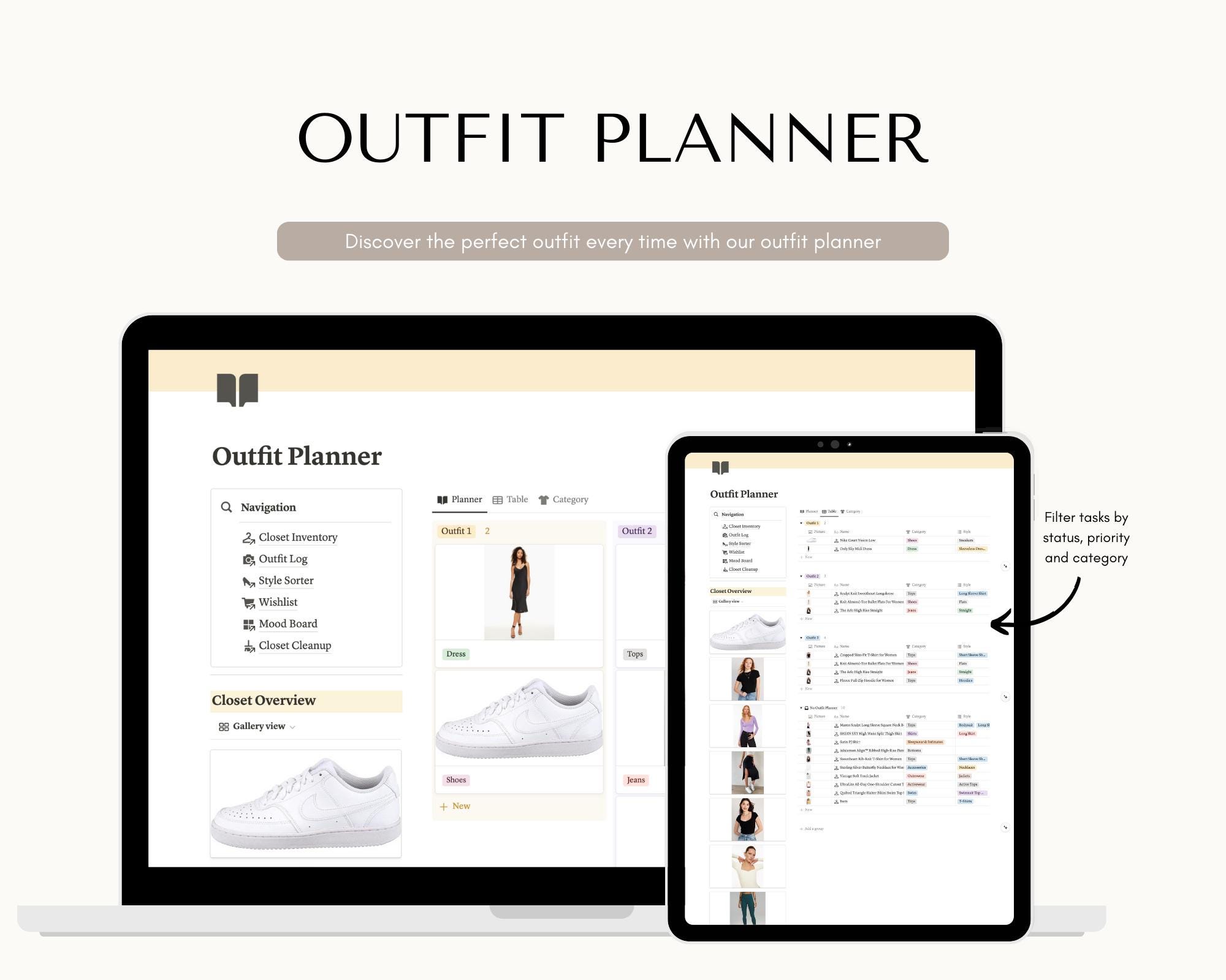 Notion Template Closet Manager, Wardrobe Organizer, Outfit Planner ...