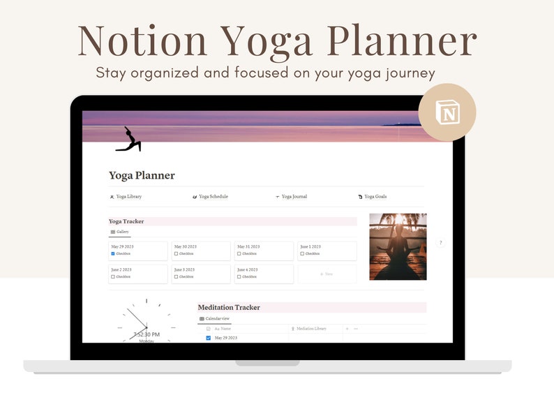 Notion Yoga Planner Template Yoga Journal Meditation and Mindfulness Fitness Planner Notion ...
