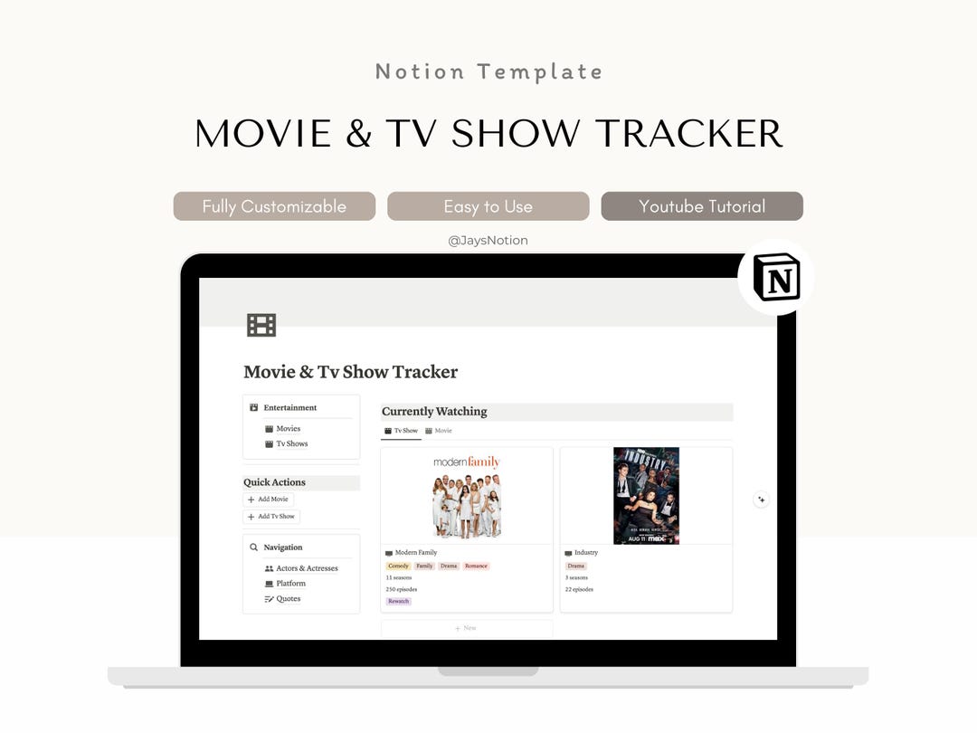 Notion Movie & TV Show Tracker Template: Digital Watchlist - Etsy