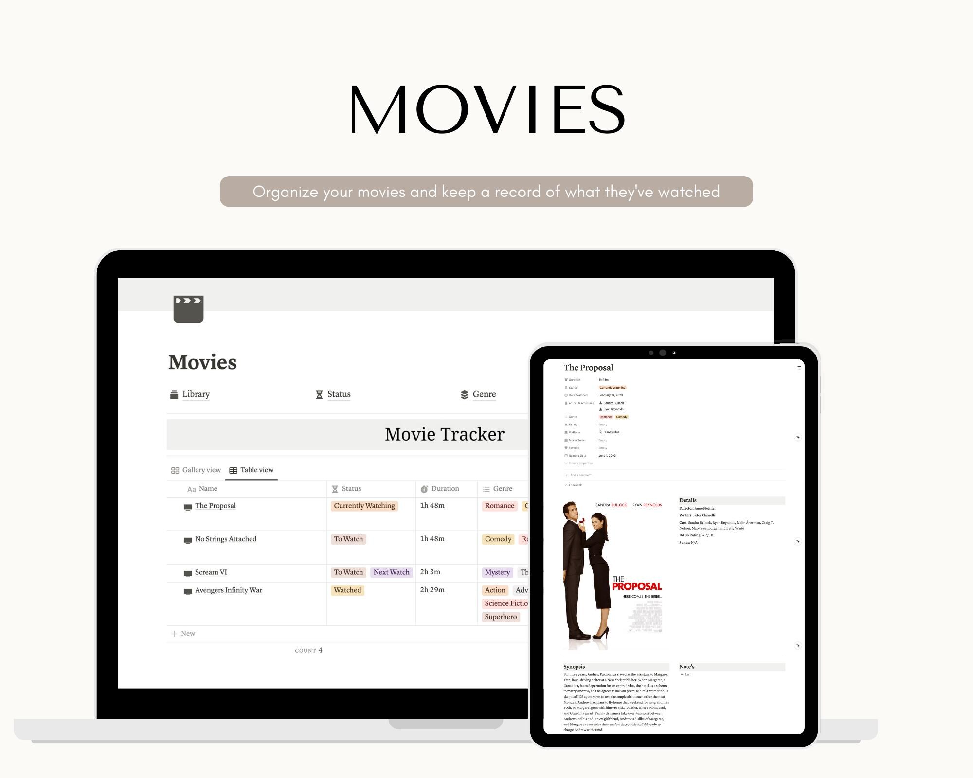 Notion Template Movie & TV Show Tracker, Aesthetic Movie Tracker Notion ...