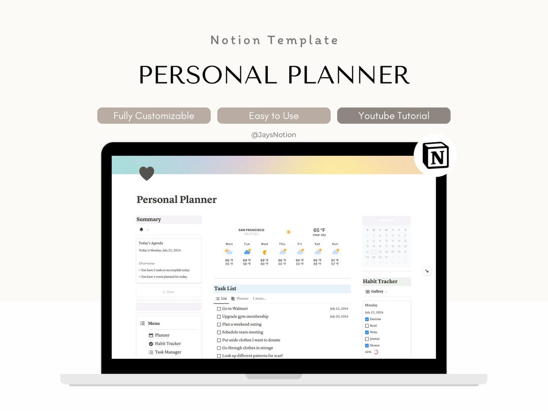 Notion Personal Planner Template: Digital Daily Agenda (PDF) - Etsy