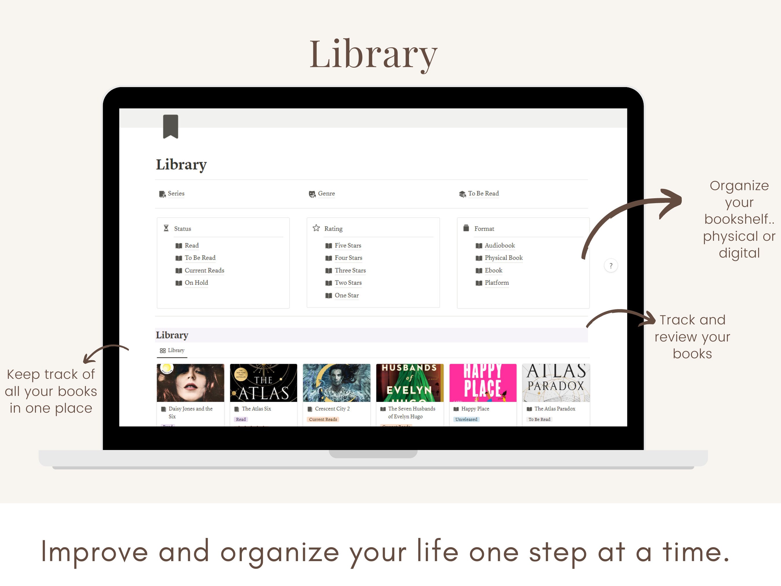 Reading Journal Notion Template, Notion Dashboard for Books, Book Tracker, Notion Template ...