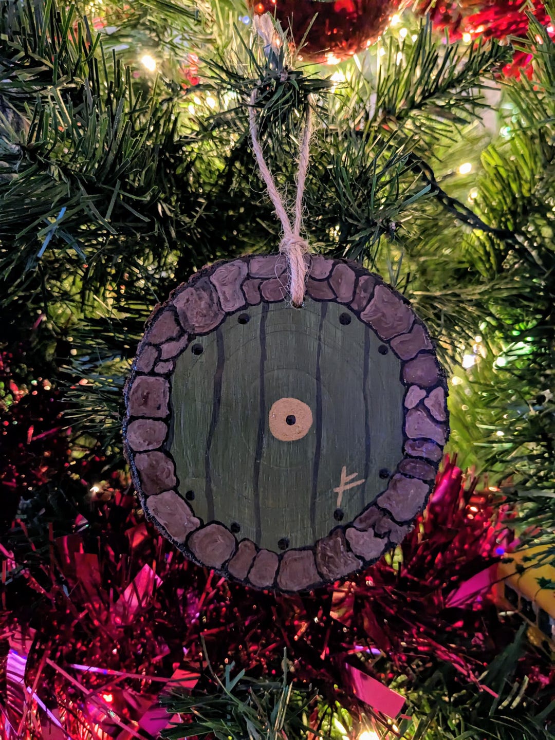 Hand-painted Hobbit Door Ornament | Wood Slice Ornament - Etsy