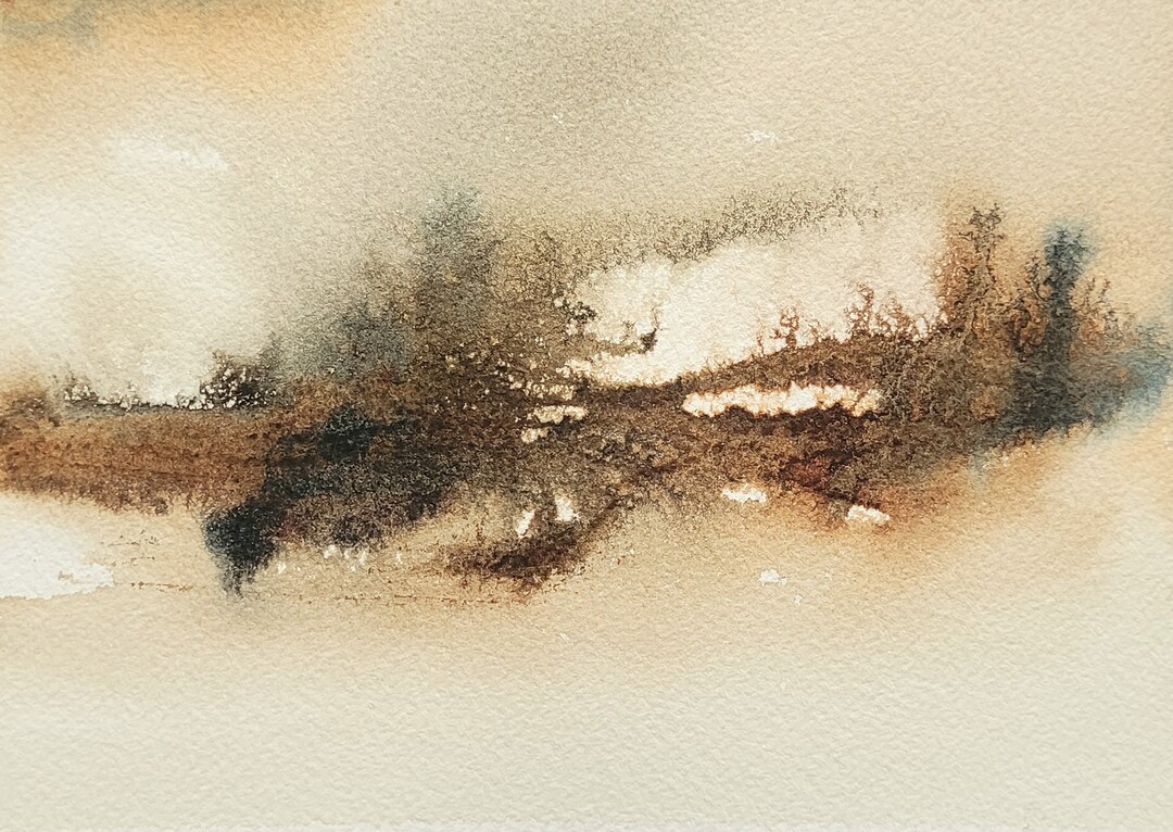 Abstract Landscape Watercolor Painting Earth Tone Wall Art Modern ...