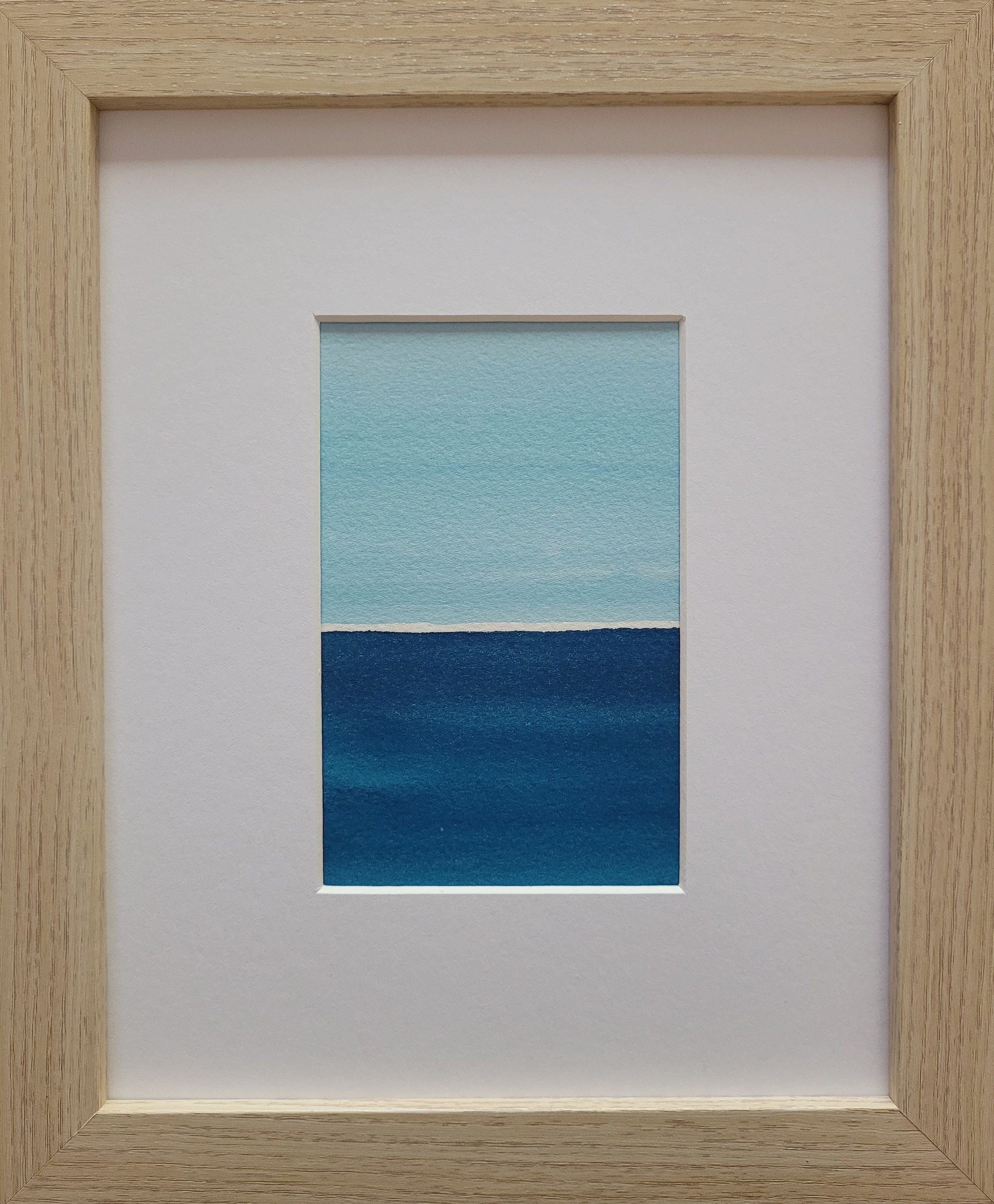 Color Block Blue Coastal Horizon Watercolor 4x6 Small Painting Beach ...
