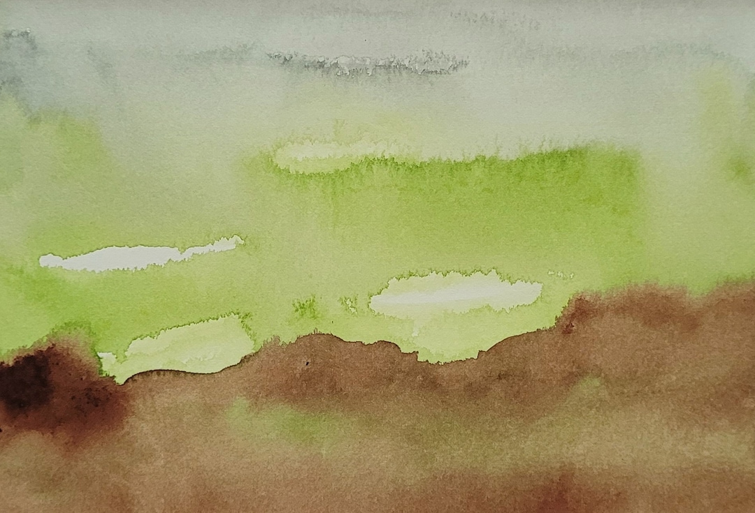 Blue Green and Rust Abstract Landscape Signed Original Watercolor ...