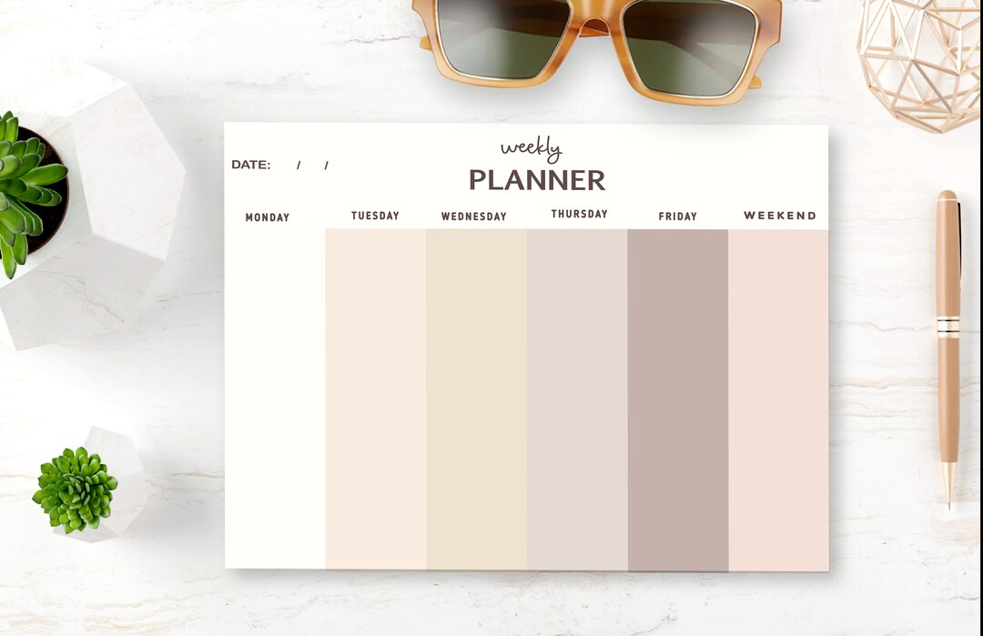 Weekly Planner Notepad Neutral Colorblock Weekly Desk Notepad, Weekly ...