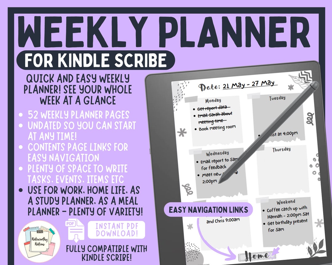 Kindle Scribe Simple Weekly Planner Digital Template Instant Download ...