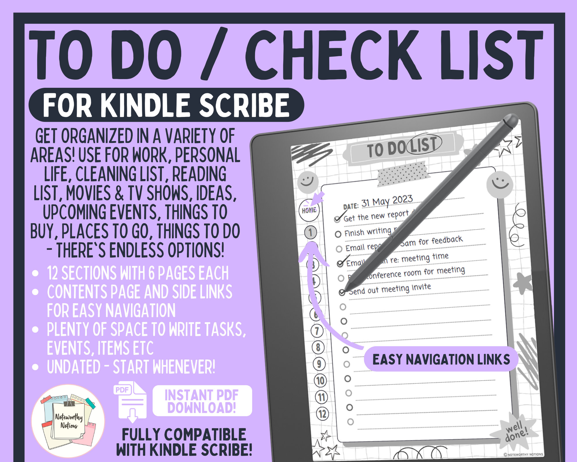 Kindle Scribe to Do List Planner Check List Planner Digital Template ...