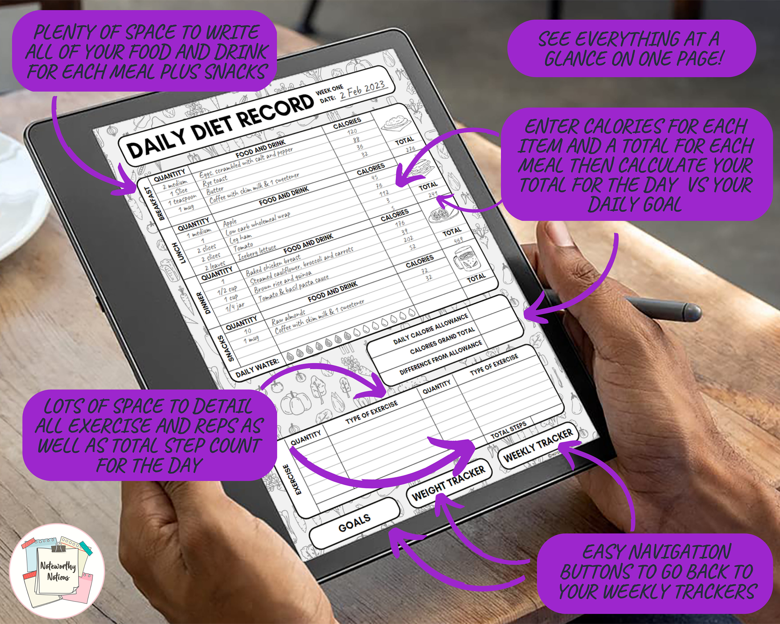 Kindle Scribe Daily Food & Exercise Journal Undated 3 Month Weight ...