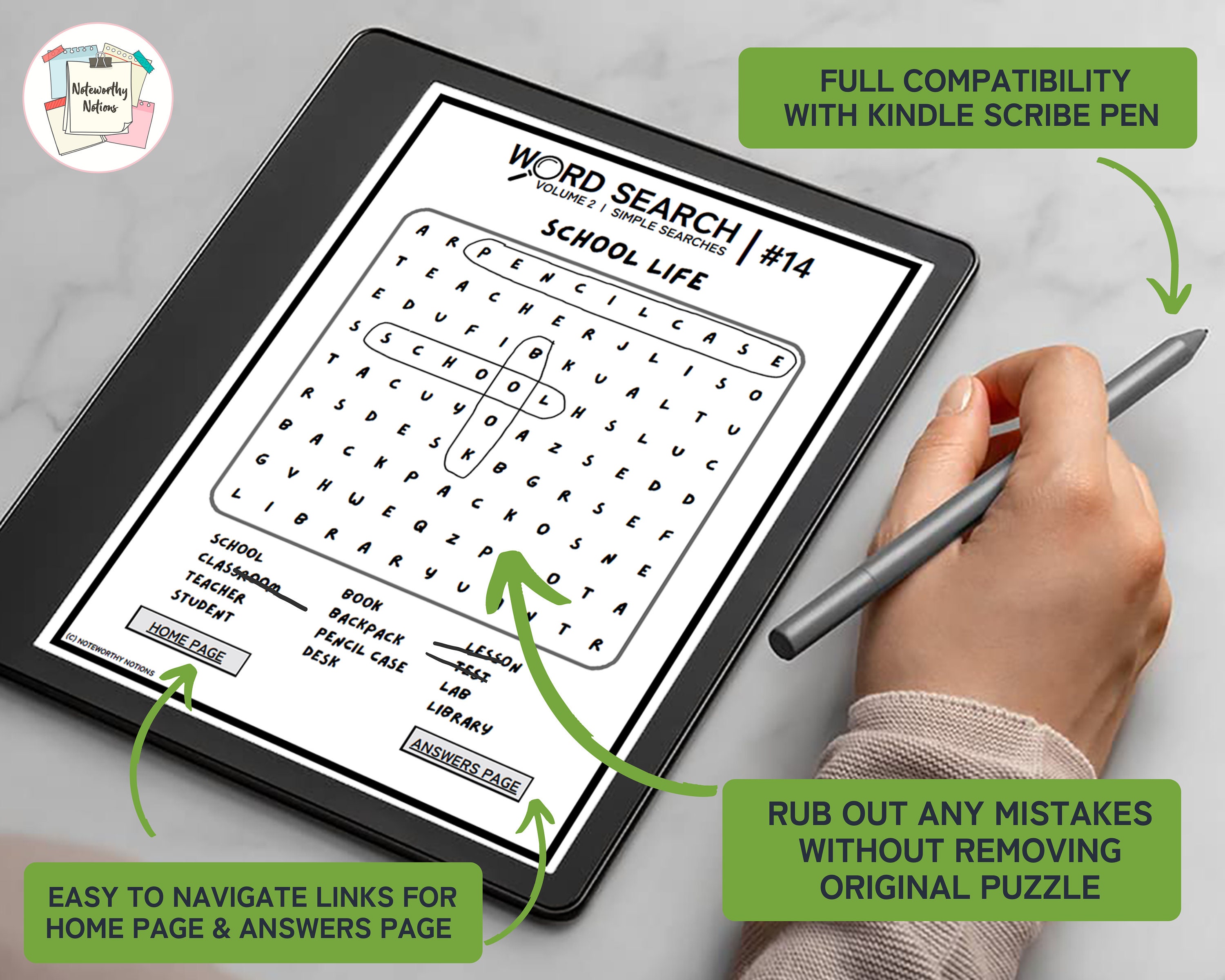 Kindle Scribe Word Search Puzzle Book Volume 2 Simple Searches Digital ...