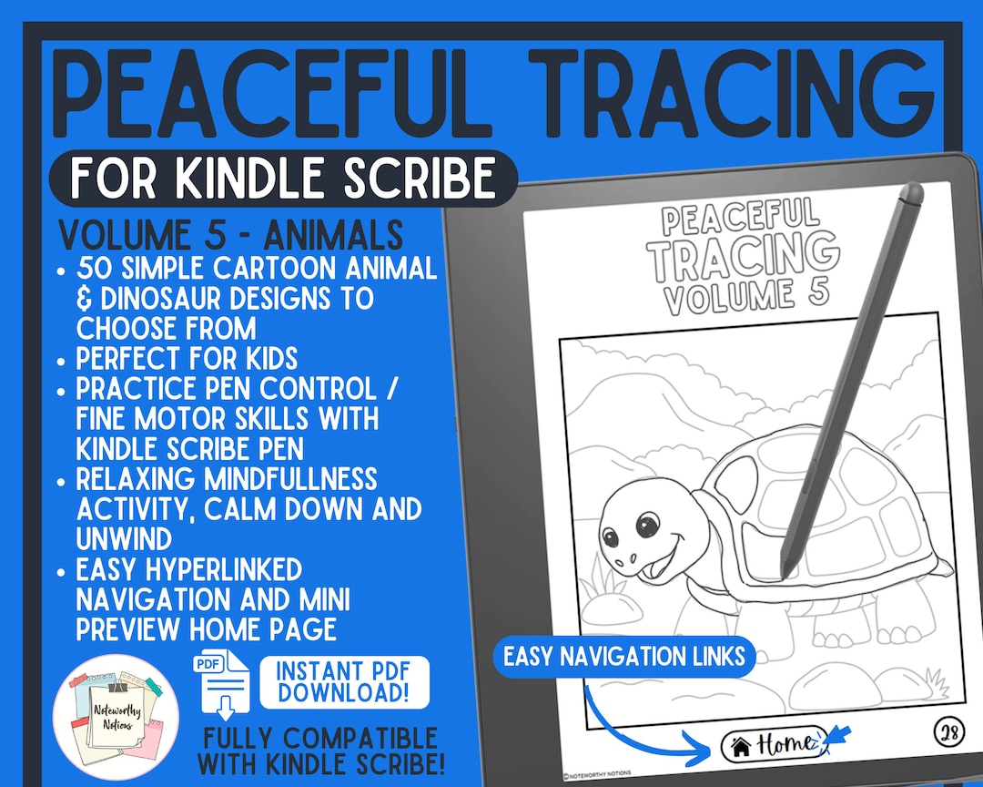 Kindle Scribe Peaceful Tracing Book Volume 5 - Animals & Dinosaurs ...
