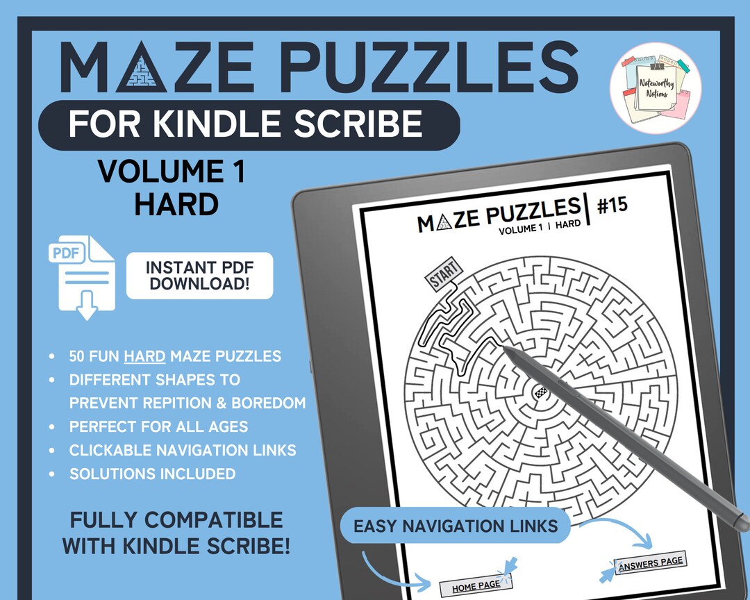 Kindle Scribe Maze Puzzle Book | Volume 1 - Hard | Digital Template ...