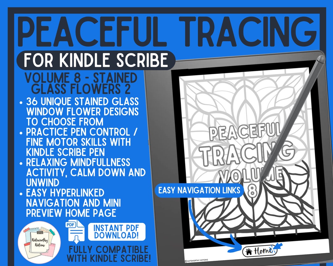Kindle Scribe Peaceful Tracing Book Volume 8 - Stained Glass Flowers 2 ...