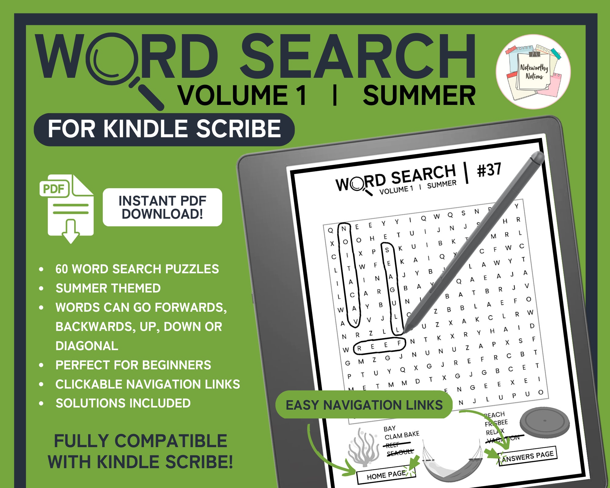 Kindle Scribe Word Search Puzzle Book Volume 1 Summer Digital Template ...