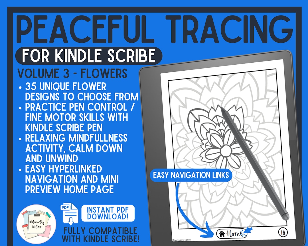 Kindle Scribe Peaceful Tracing Book Volume 3 - Flowers Digital Template ...