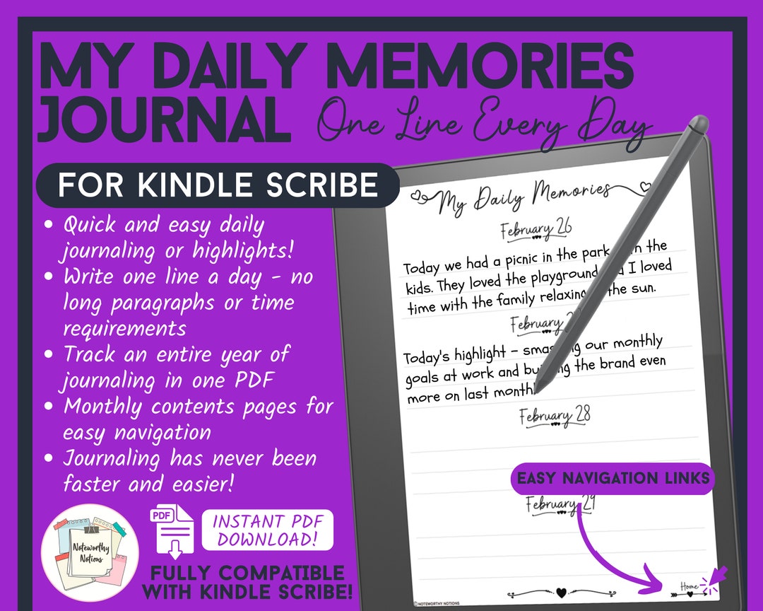 Kindle Scribe Daily Memories Journal - Hearts | One Line Each Day ...