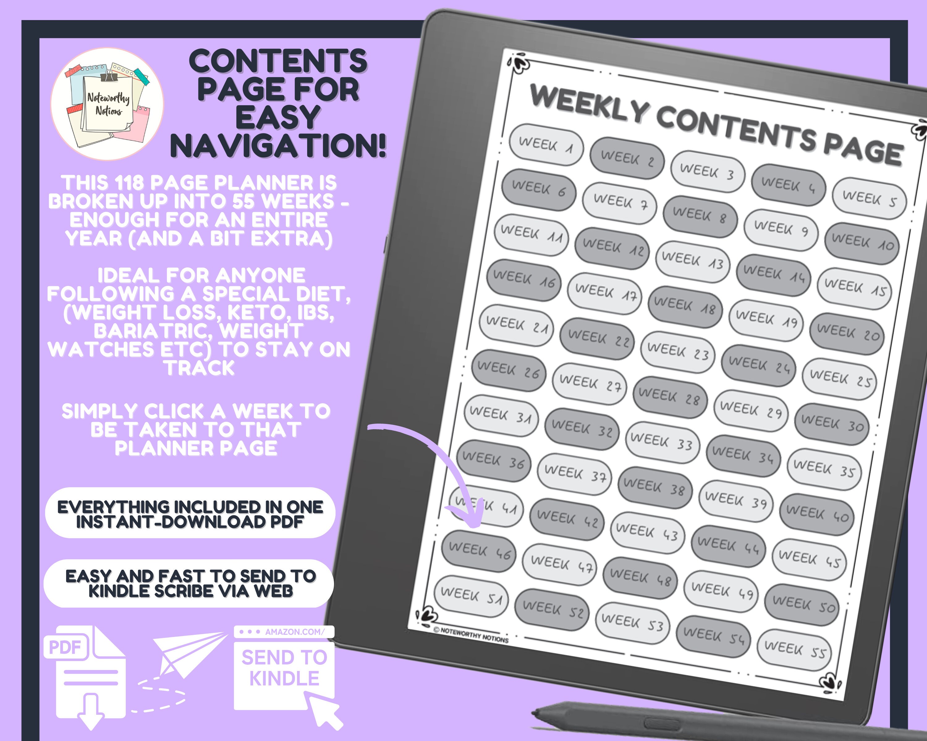 Kindle Scribe Weekly Meal Planner & Shopping List Undated Meal Tracking ...