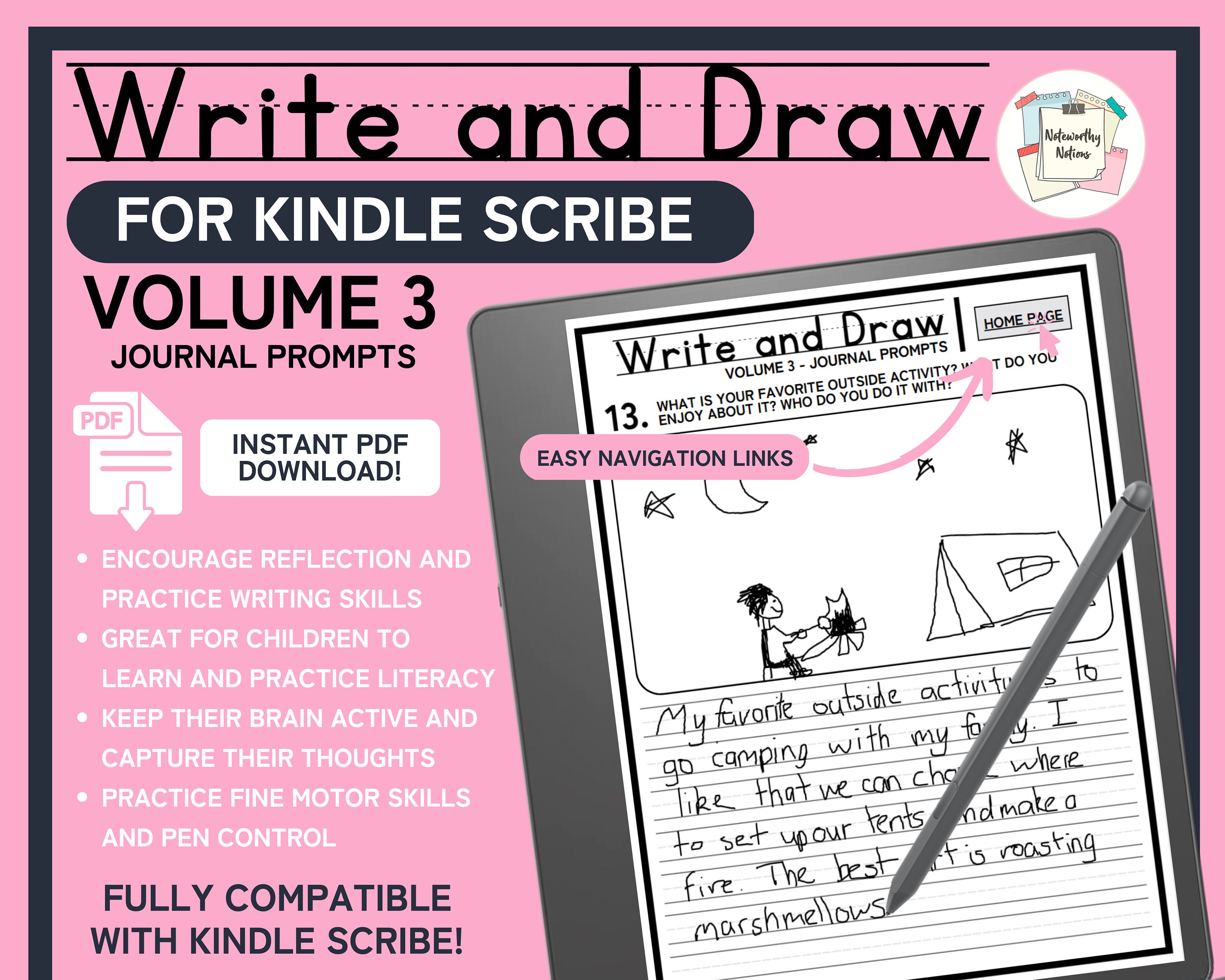 Kindle Scribe Write and Draw Kids Book | Volume 3 - Journal Prompts ...